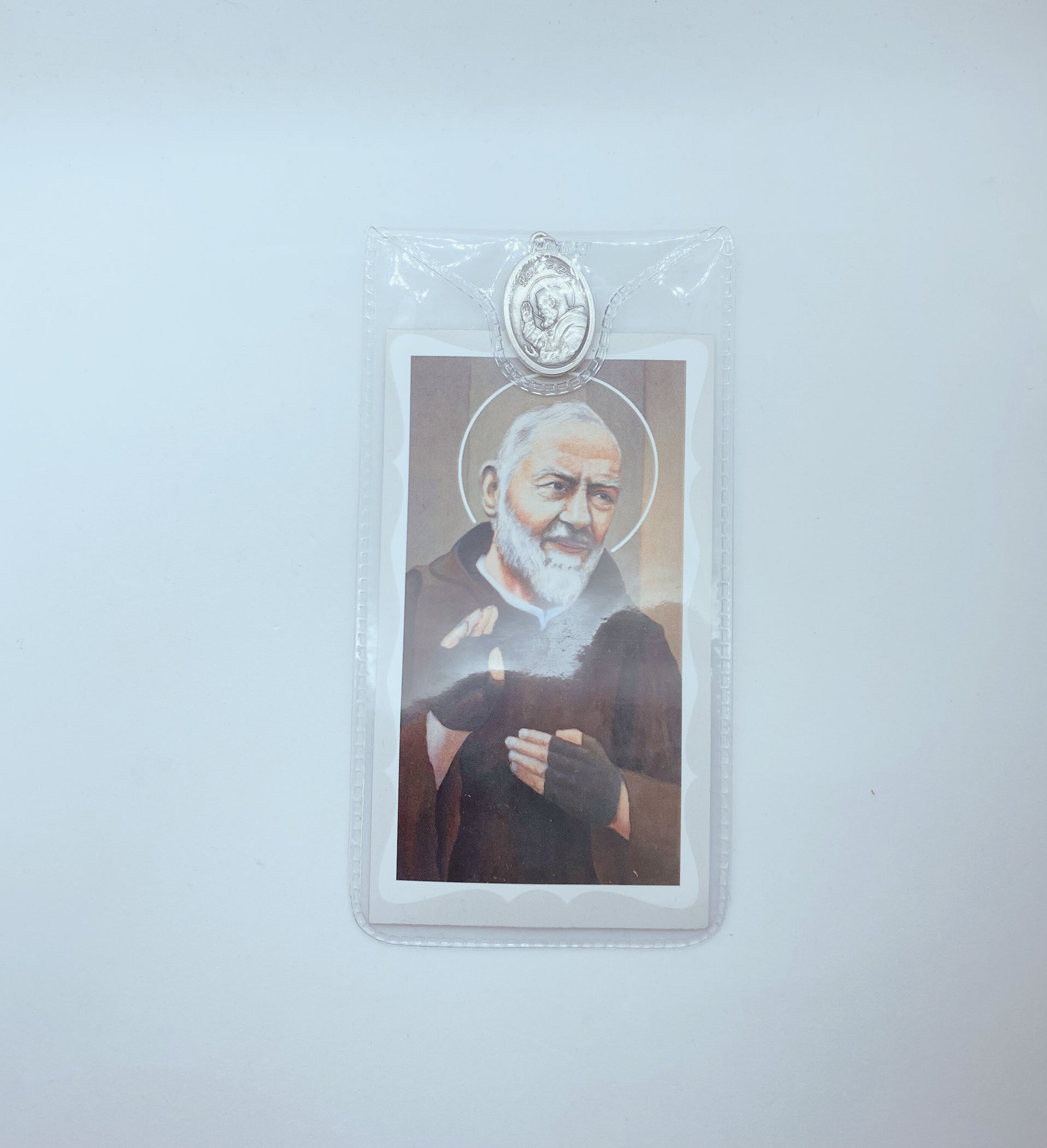 Saint Pio Medal (Padre Pio) on 24" Chain, With Holy Card
