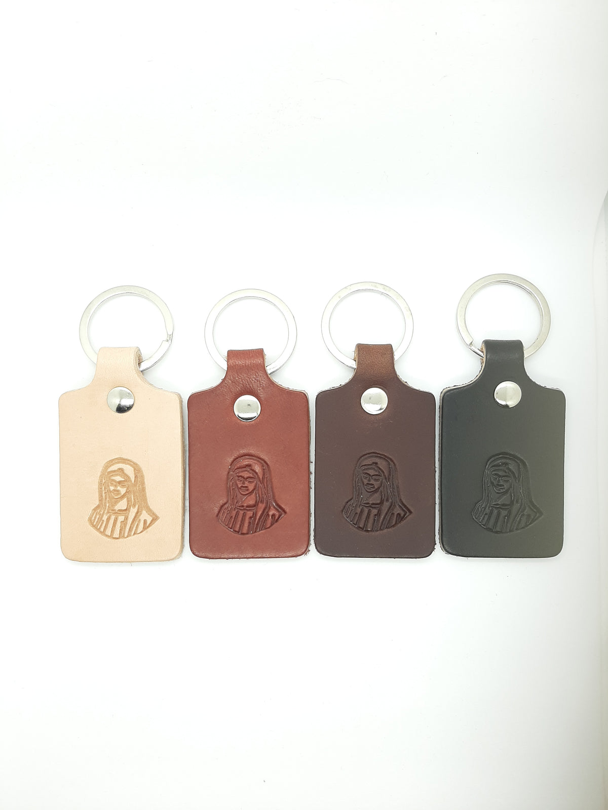 Handmade Leather Mother Mary Keychain - Four Colours