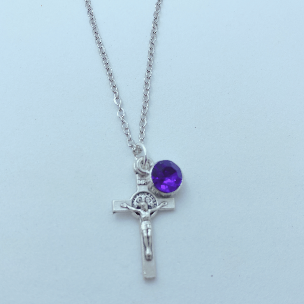 St. Benedict Crucifix Birthstone Necklace